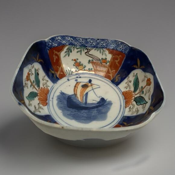 Imari | Accents | Antique Japanese Imari Bowl Floral Sailboat Red Blue ...